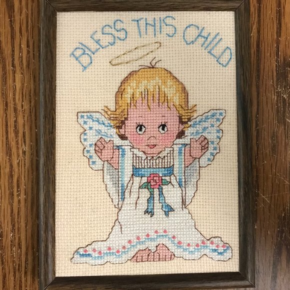 Hand Crafted | Wall Decor | Vintage Baby Angel Cross Stitch Decor ...